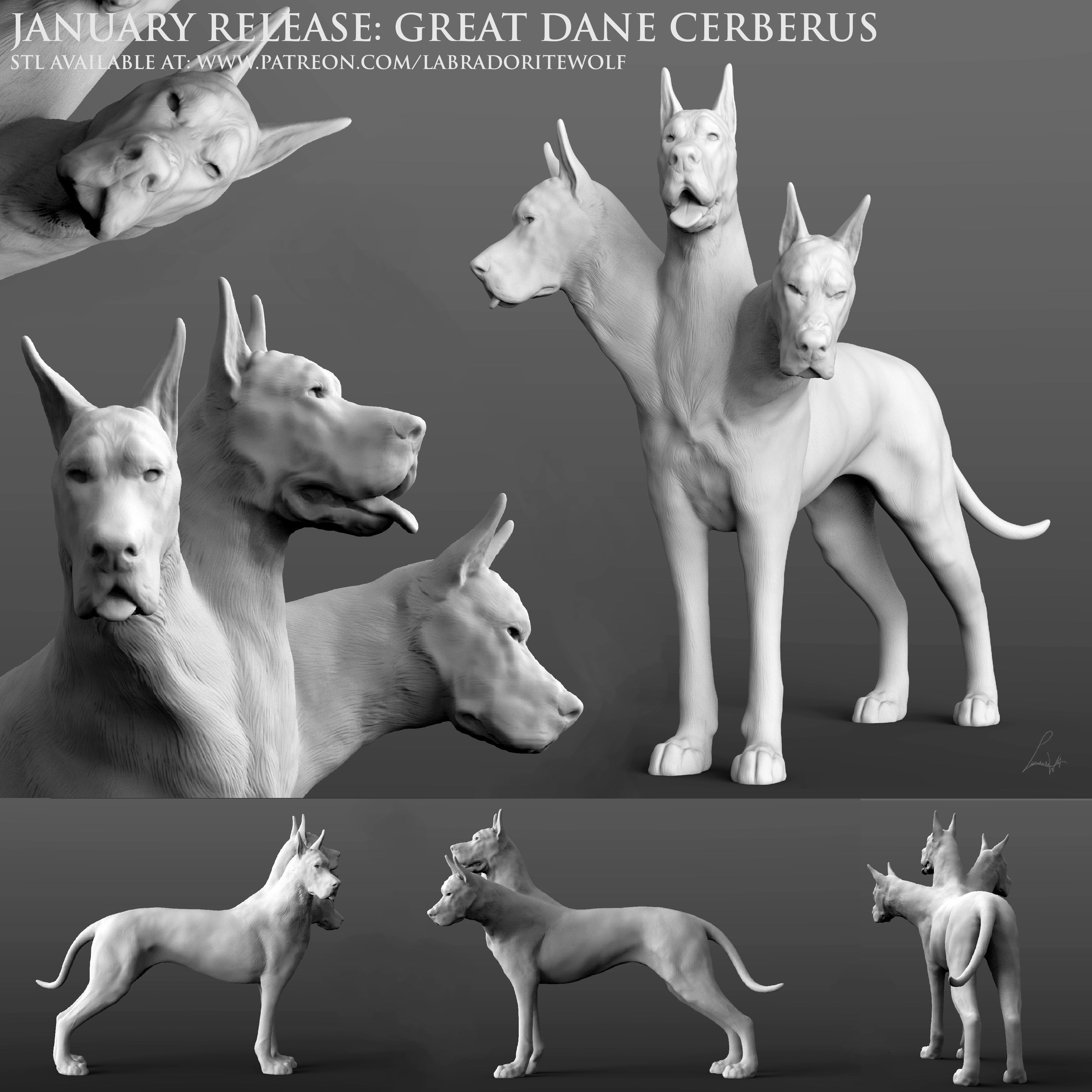 Great Dane Cerberus 3D model 3D printable | CGTrader