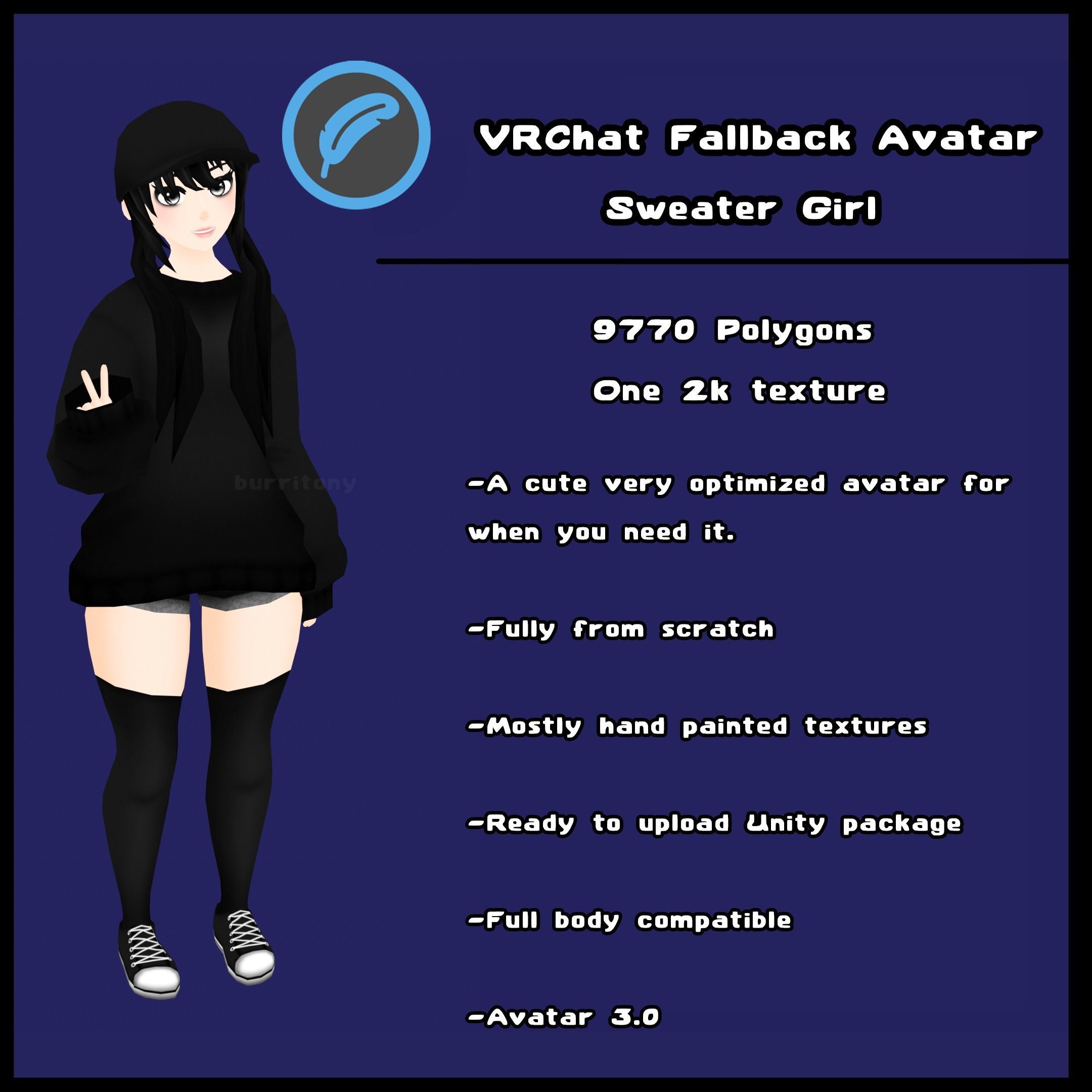 3D model VRChat Fallback Quest Avatar Sweater Girl VR / AR / low-poly ...