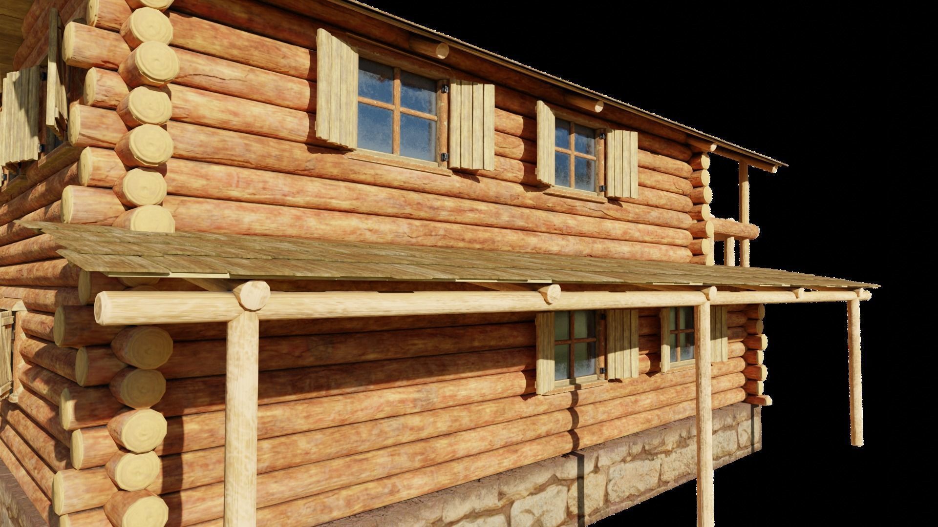 3D model Large Log Cabin with Interior Fireplace Doors and Windows VR ...