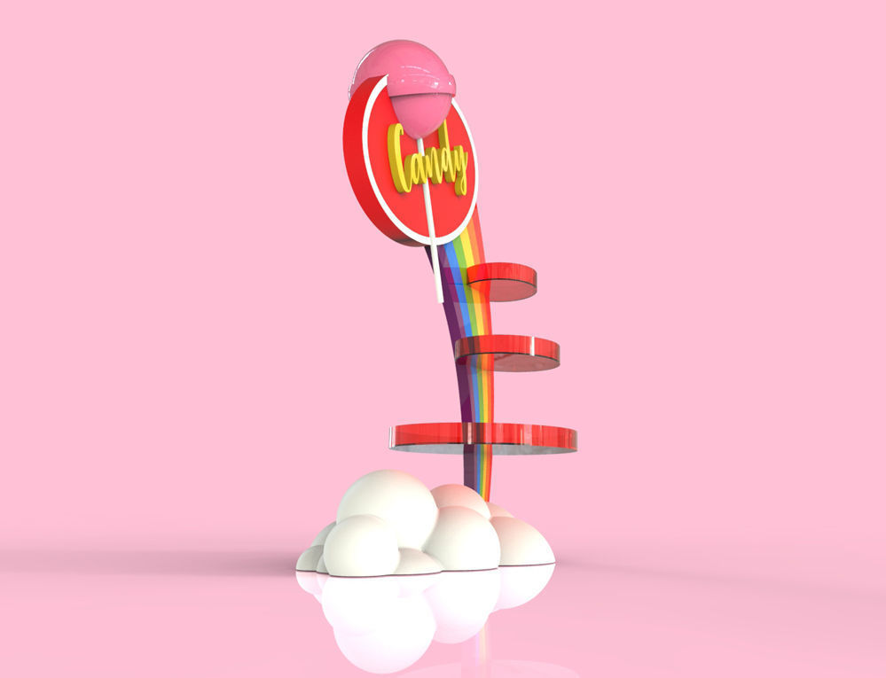 Candy Rainbow Cloud Lollipop POS stand Display 3D model | CGTrader