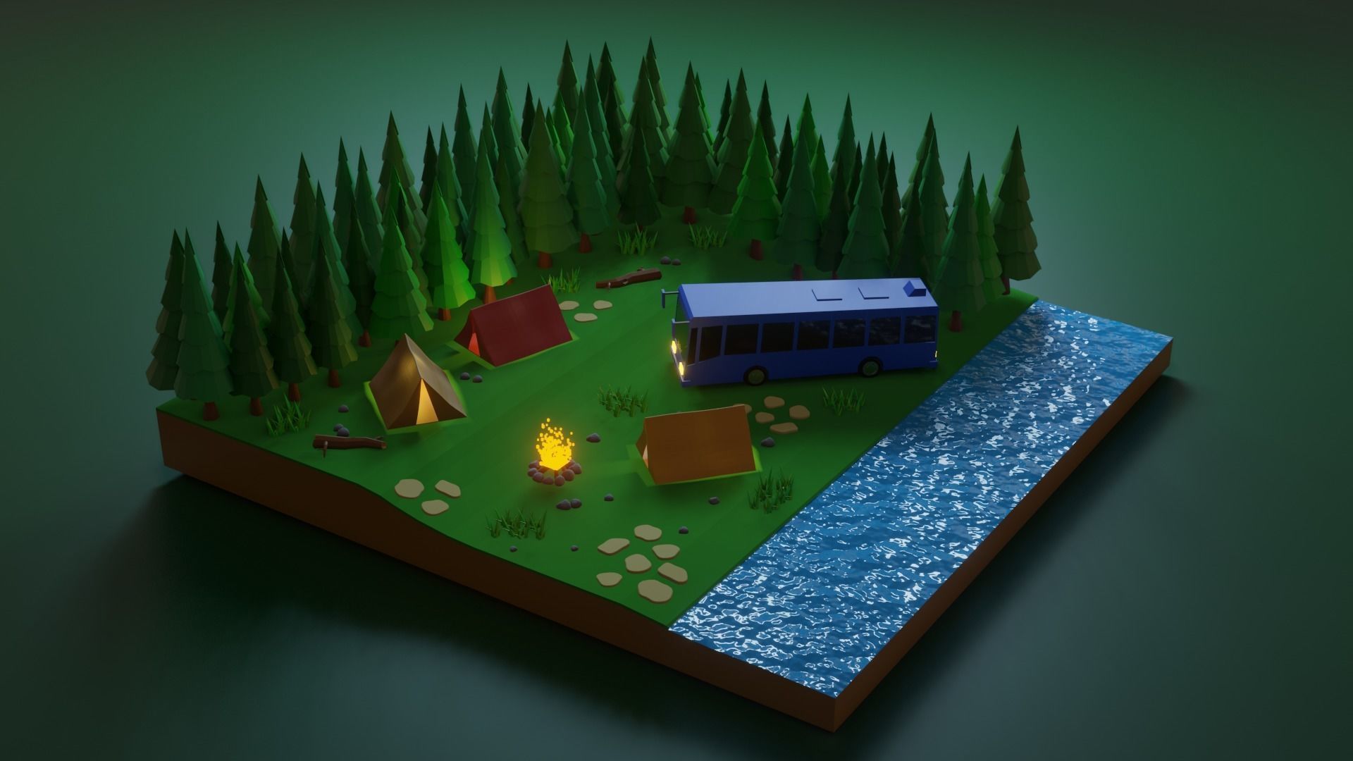 3D model Low Poly Forest Camping scene VR / AR / low-poly | CGTrader