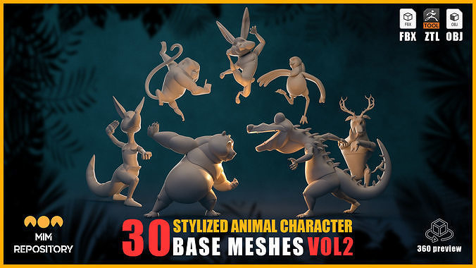 30 Stylized Animal Character Base Meshes - VOL 2 3D model | CGTrader