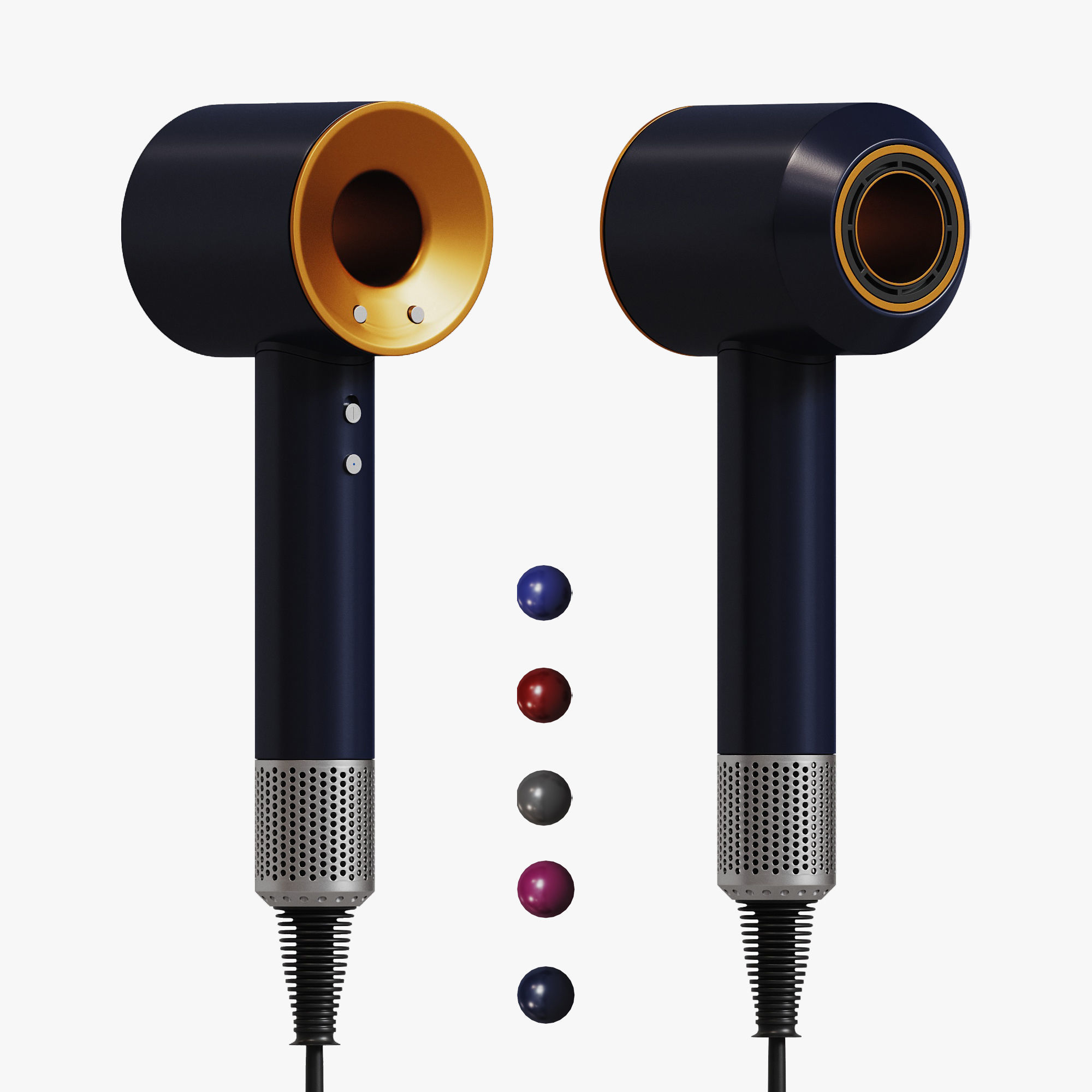 3D model Dyson Supersonic Hairdryer with attachments VR / AR / low-poly ...