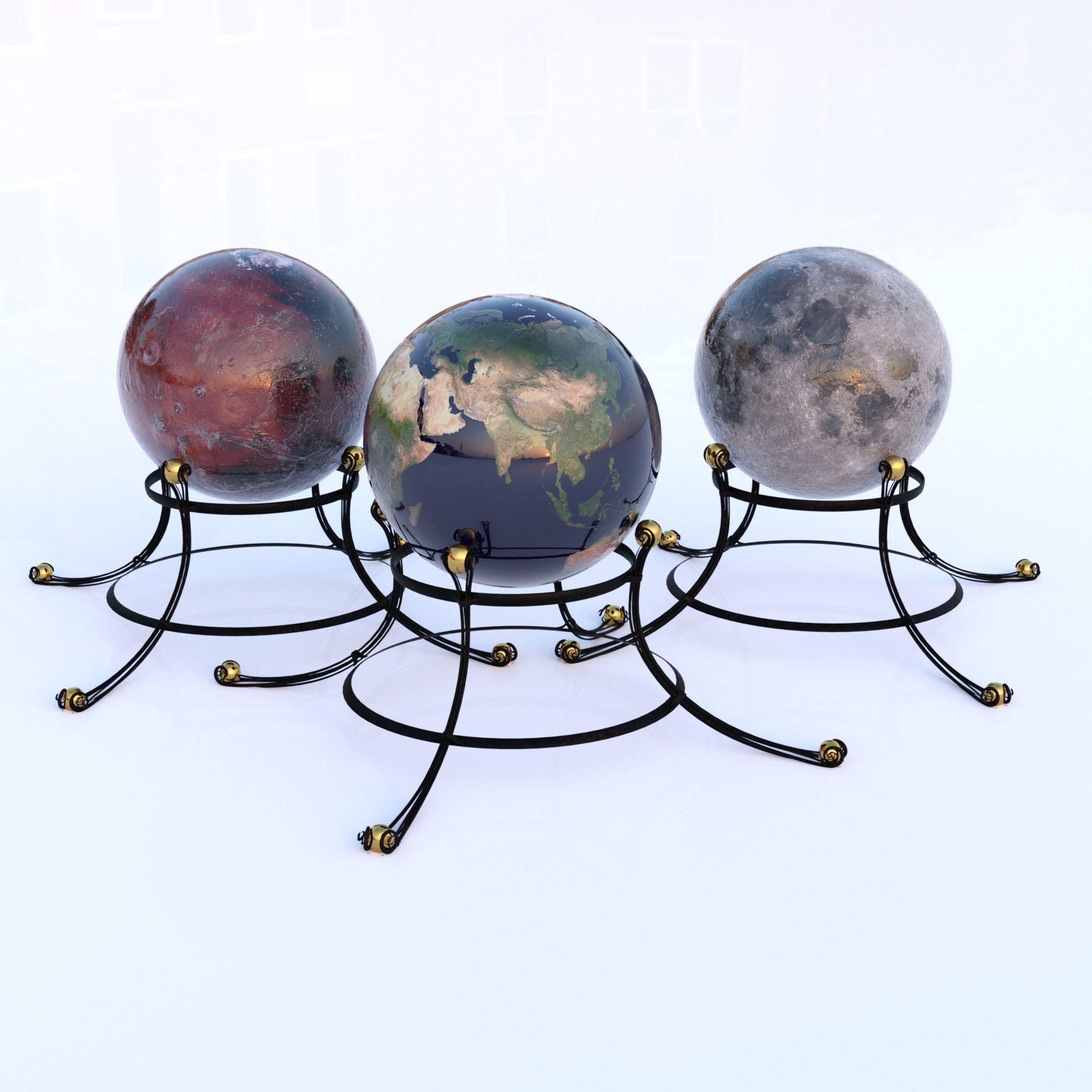 3D model Earth moon and mars globe maps for DazStudio VR / AR / low ...