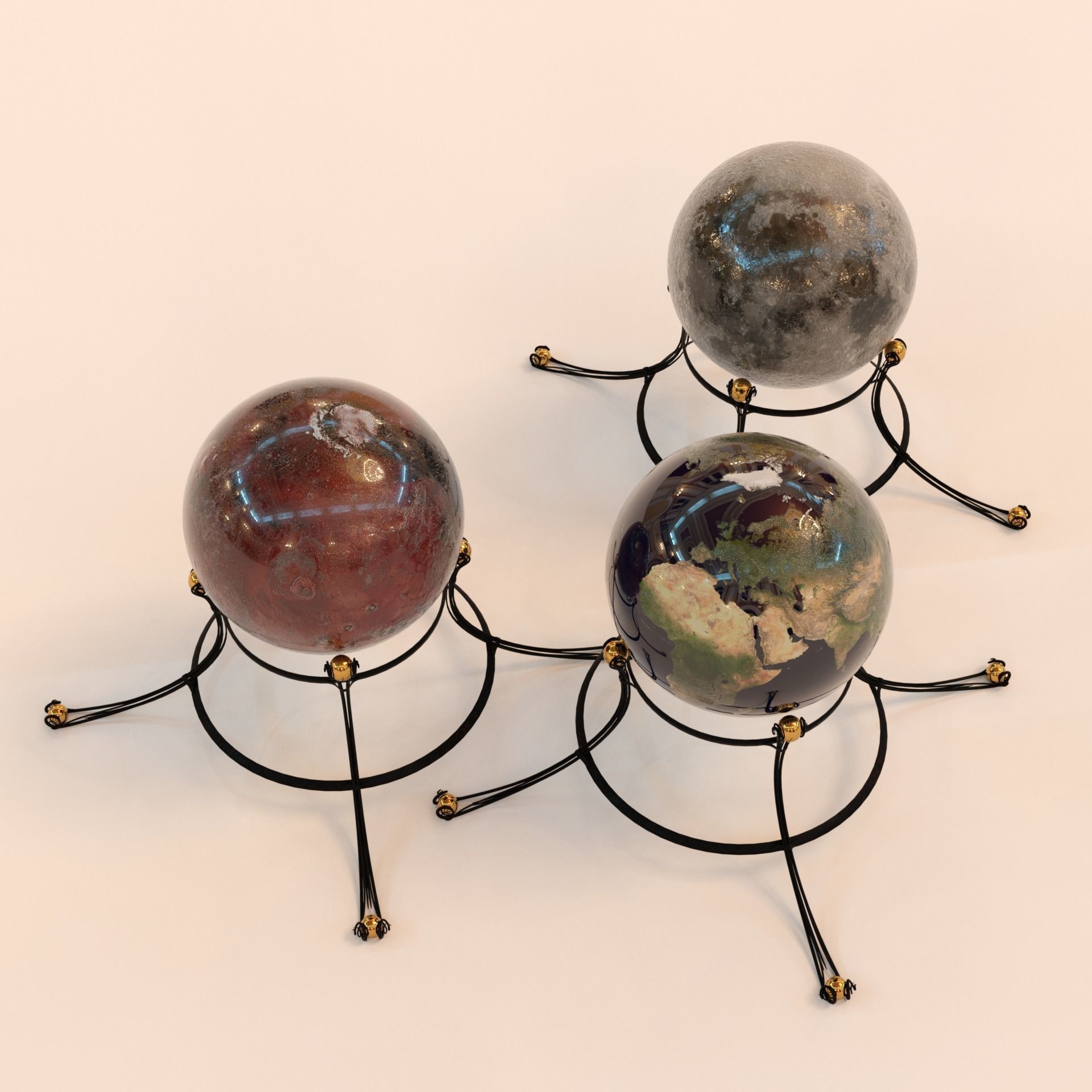 3d Model Collection Earth Moon And Mars Globe Maps Pack Vr Ar Low