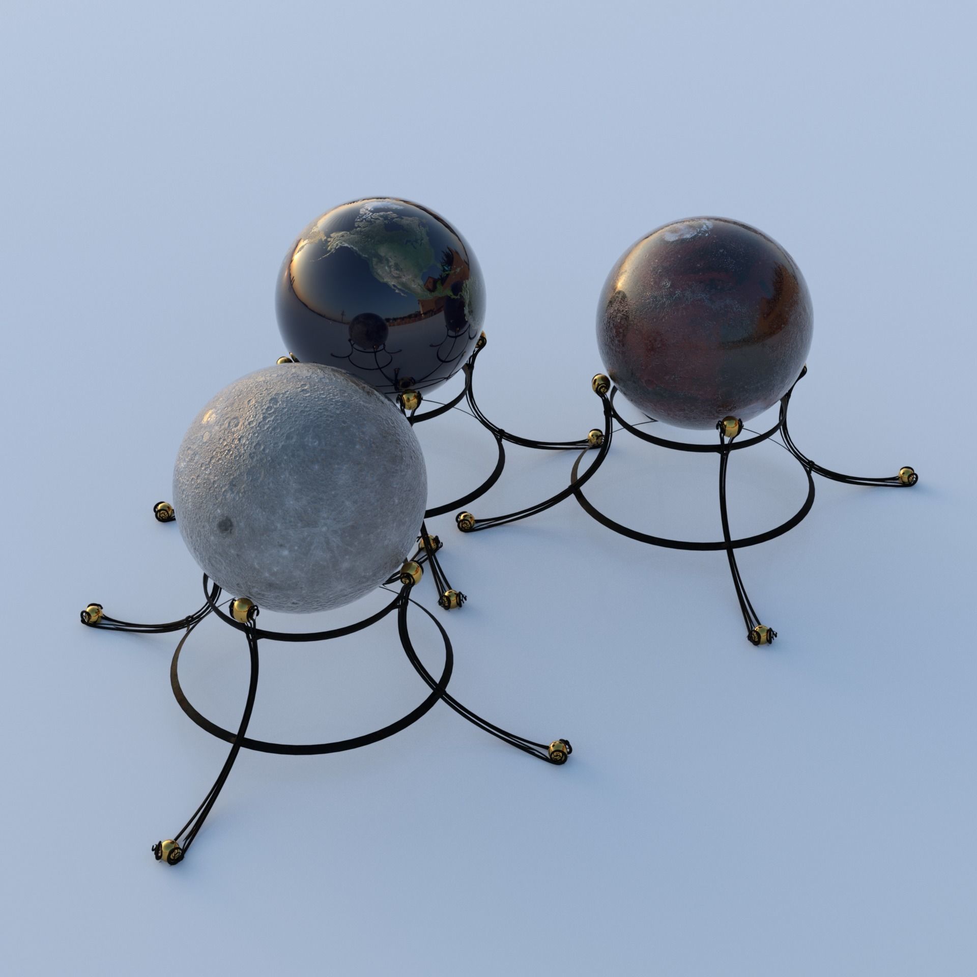 3d Model Collection Earth Moon And Mars Globe Maps Pack Vr Ar Low