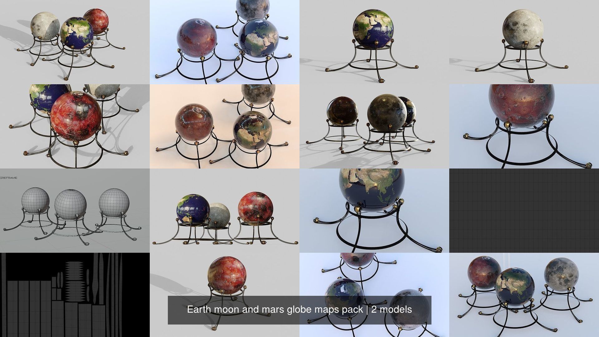 3D Model Collection Earth moon and mars globe maps pack VR / AR / low-poly | CGTrader