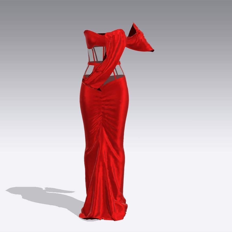 RED DRESS DRAPED FISHTAIL SKIRT 3D model | CGTrader