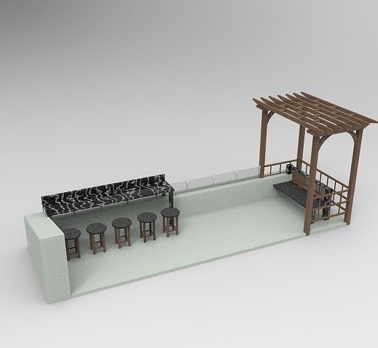 Barbecue Set outdoor bar with stools 3D model | CGTrader