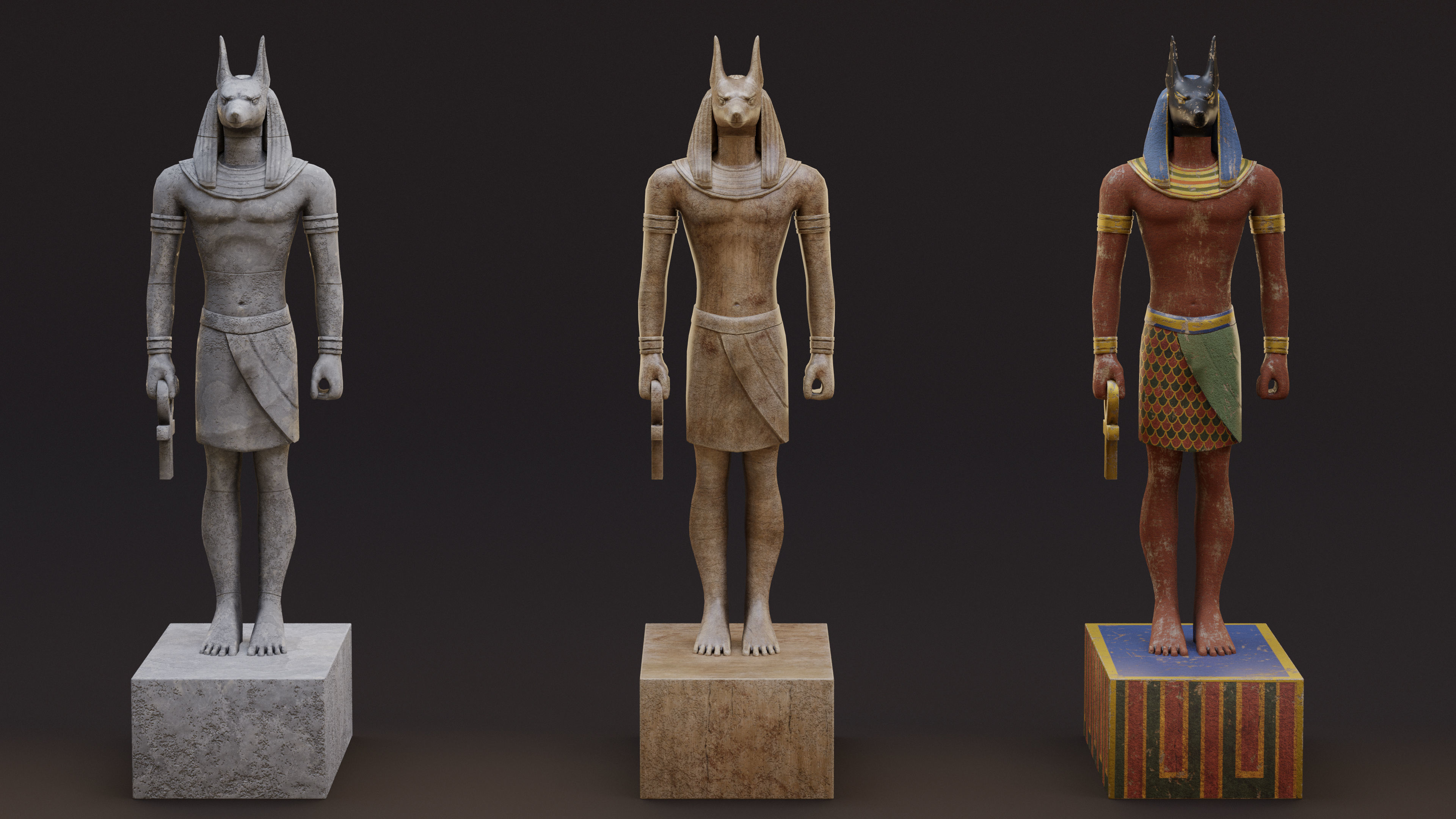 3D model Anubis Game-Ready Model two statues of egyptian gods VR / AR ...