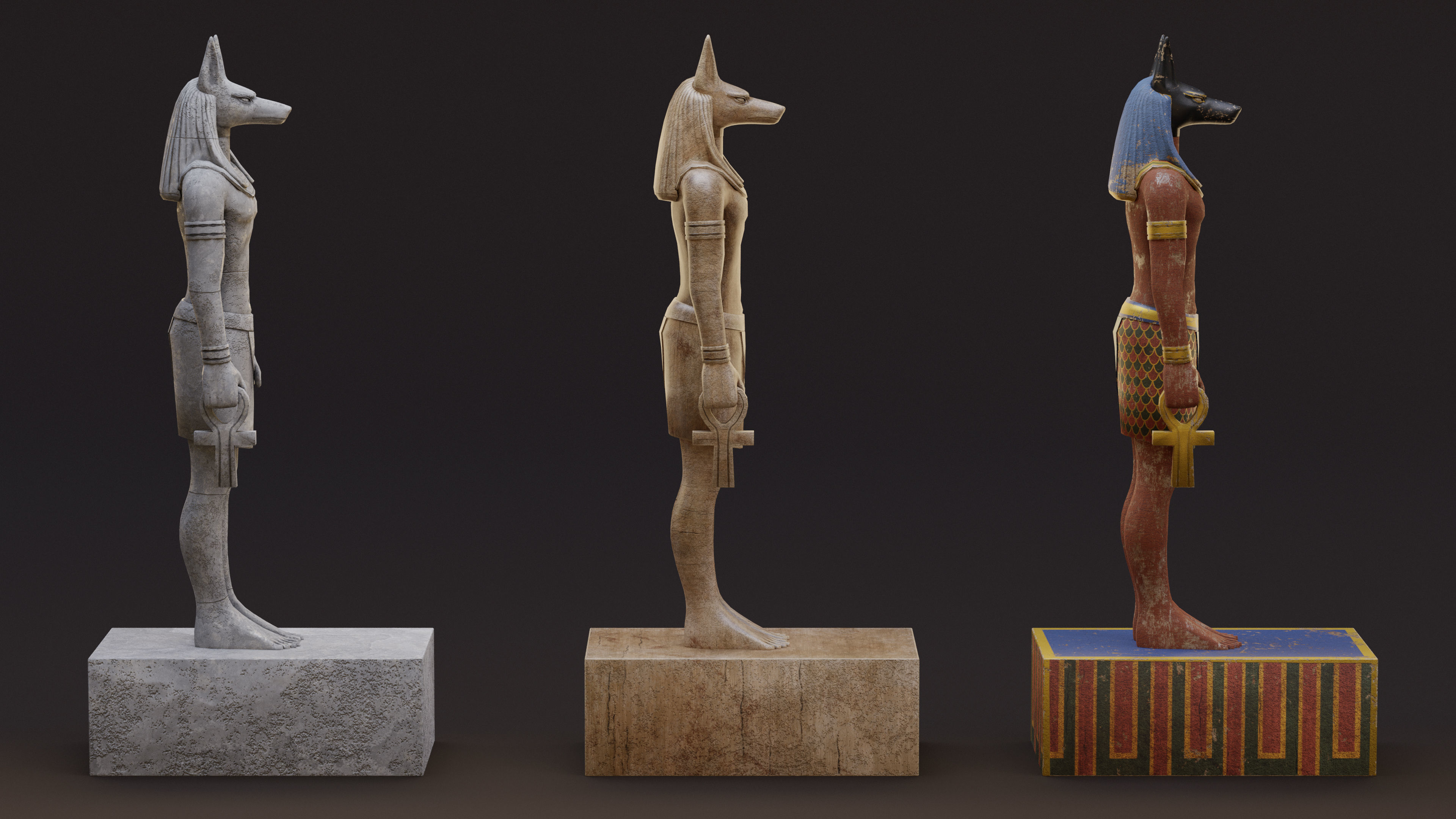 3D model Anubis Game-Ready Model two statues of egyptian gods VR / AR ...