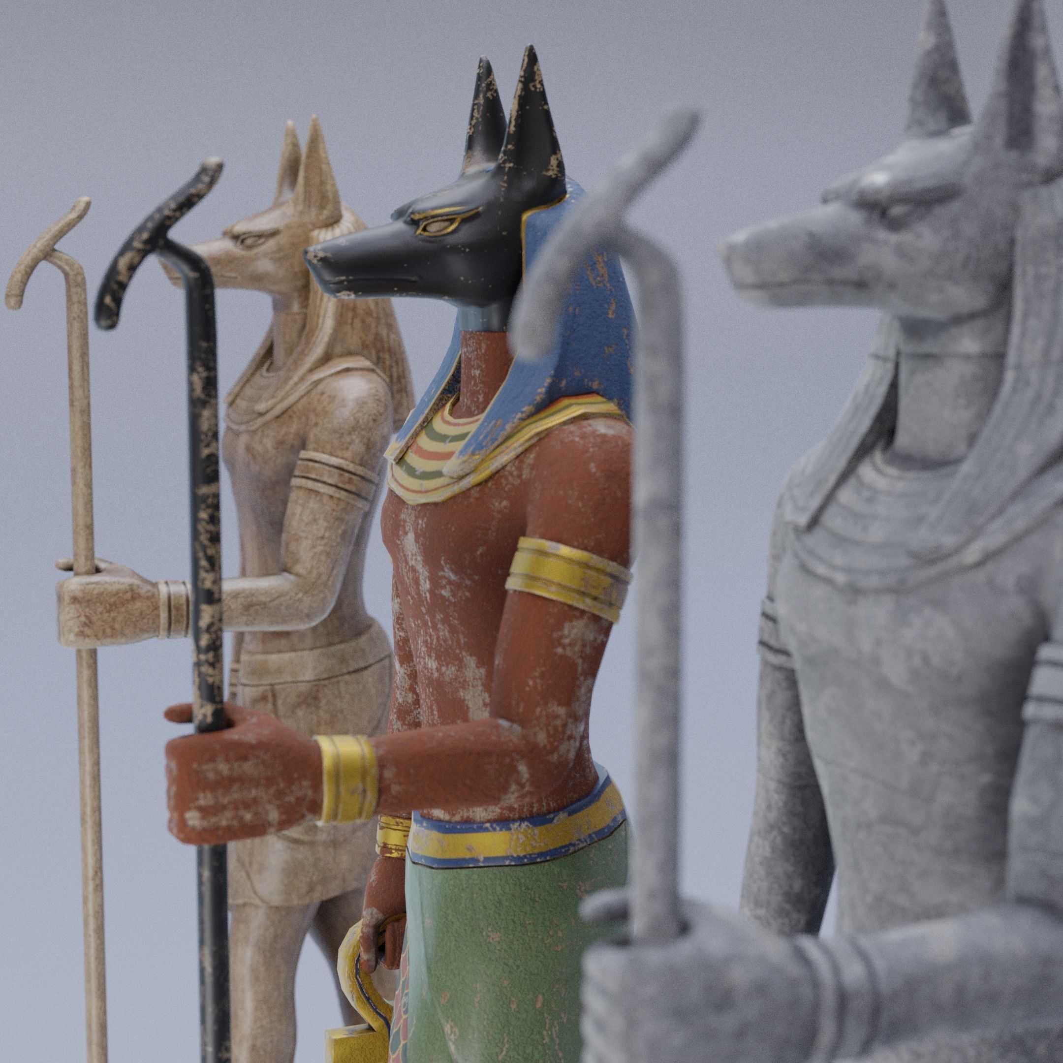 3D model Anubis Game-Ready Model two statues of egyptian gods VR / AR ...