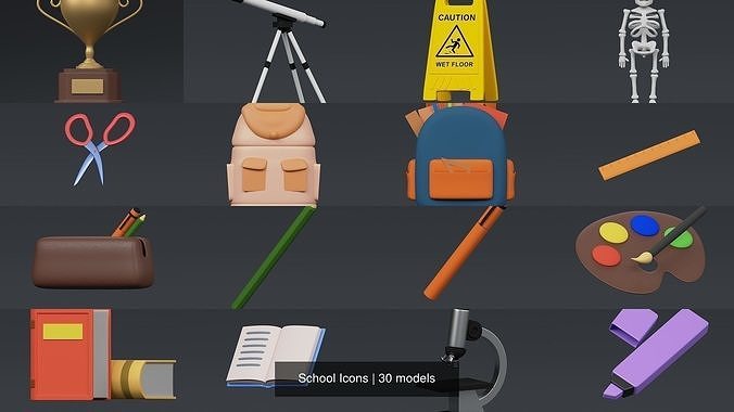 School Icons 3D Model Collection | CGTrader