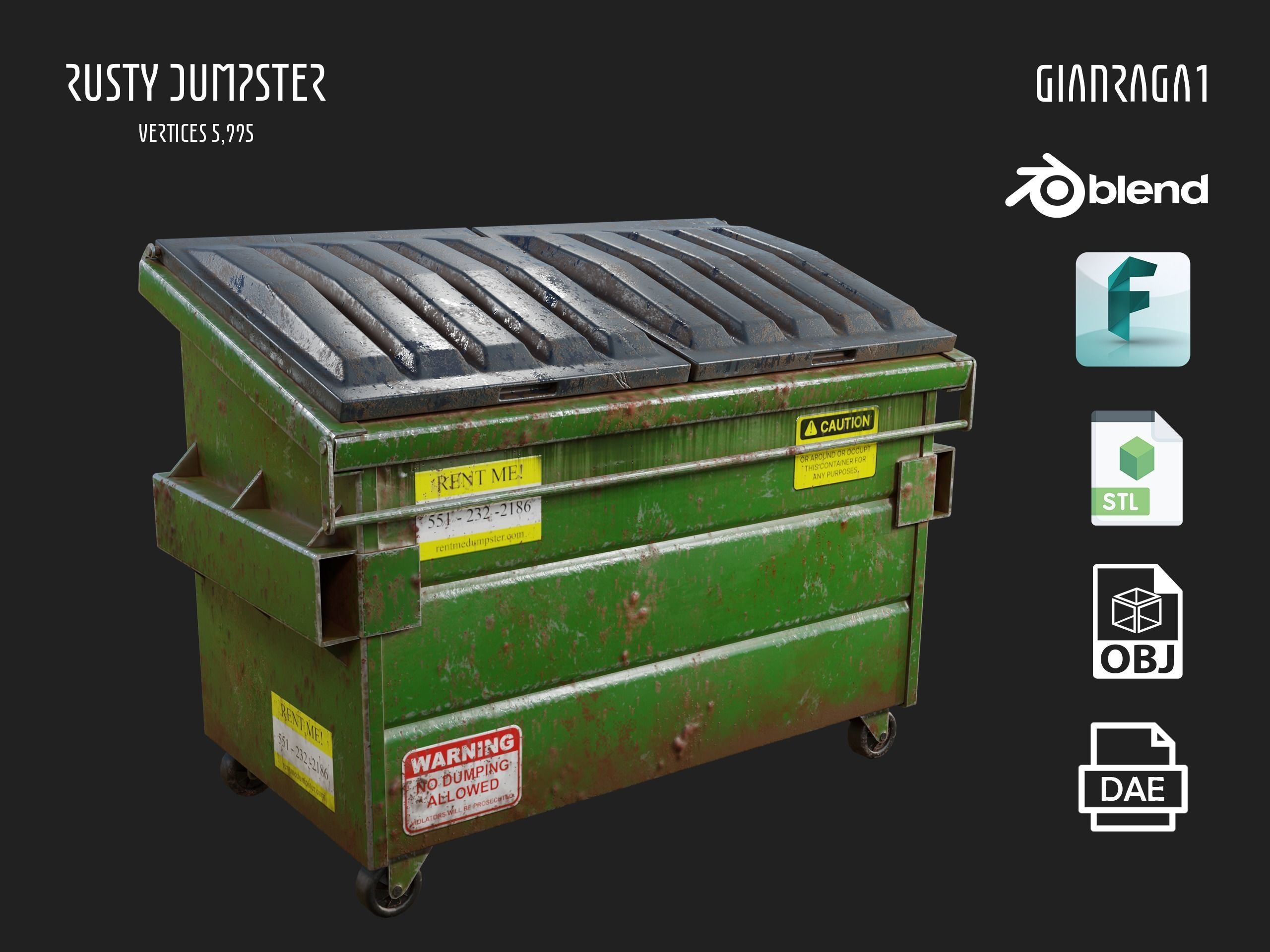 3D model Rusty Dumpster VR / AR / low-poly | CGTrader