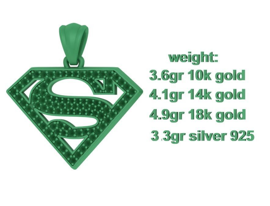 Superman Diamond Pendant 22mm wide Necklace 3D model 3D printable ...