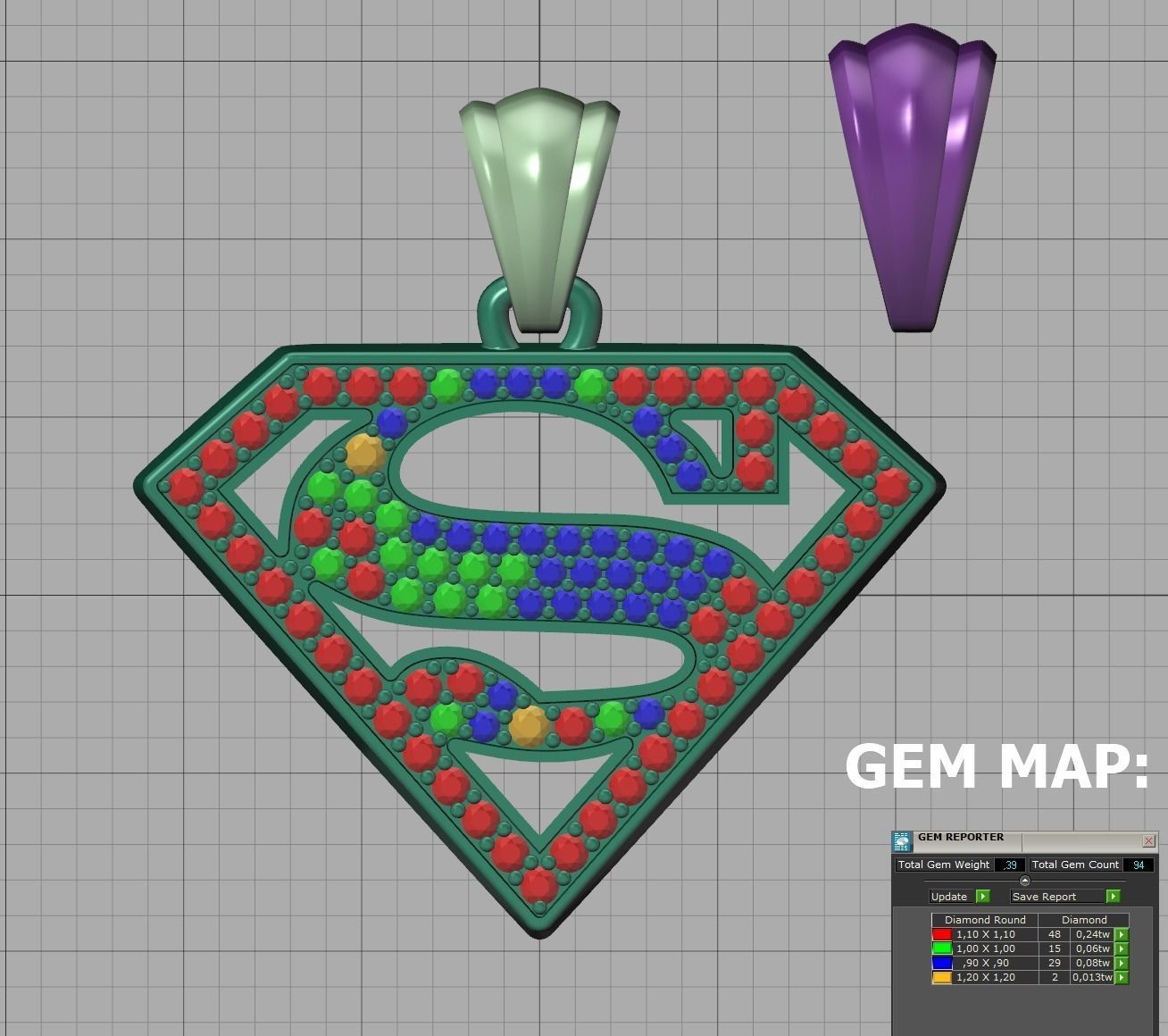 Superman Diamond Pendant 22mm wide Necklace 3D model 3D printable ...