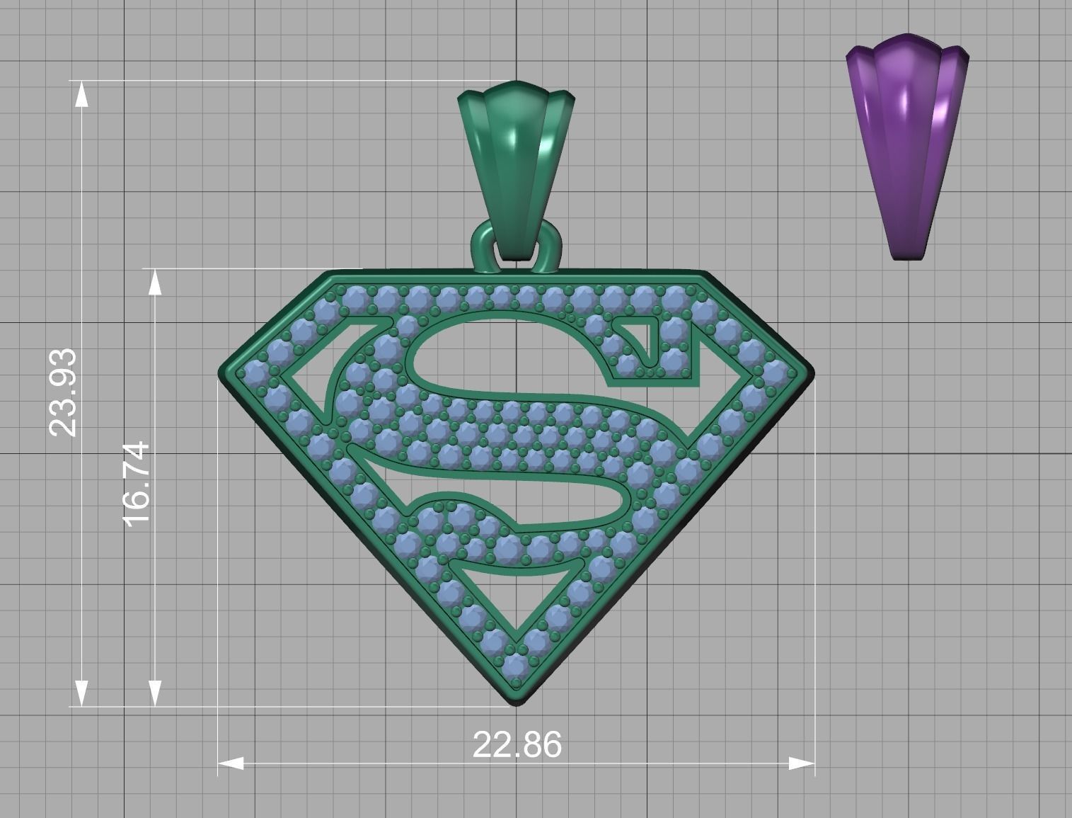 Superman Diamond Pendant 22mm wide Necklace 3D model 3D printable ...