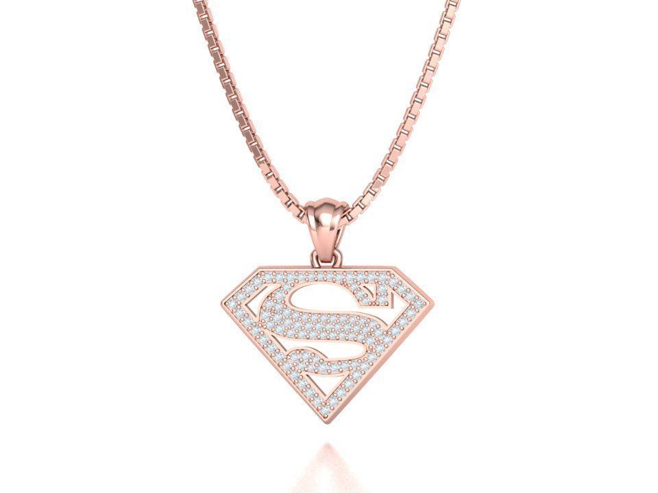 Superman Diamond Pendant 22mm wide Necklace 3D model 3D printable ...