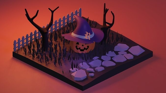 Halloween Pumpkin scene free 3D model | CGTrader