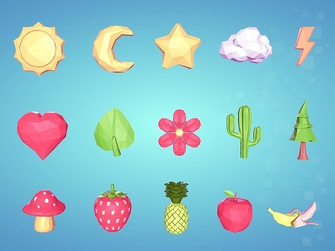3D model Low Poly Cartoon Icons Pack VR / AR / low-poly | CGTrader