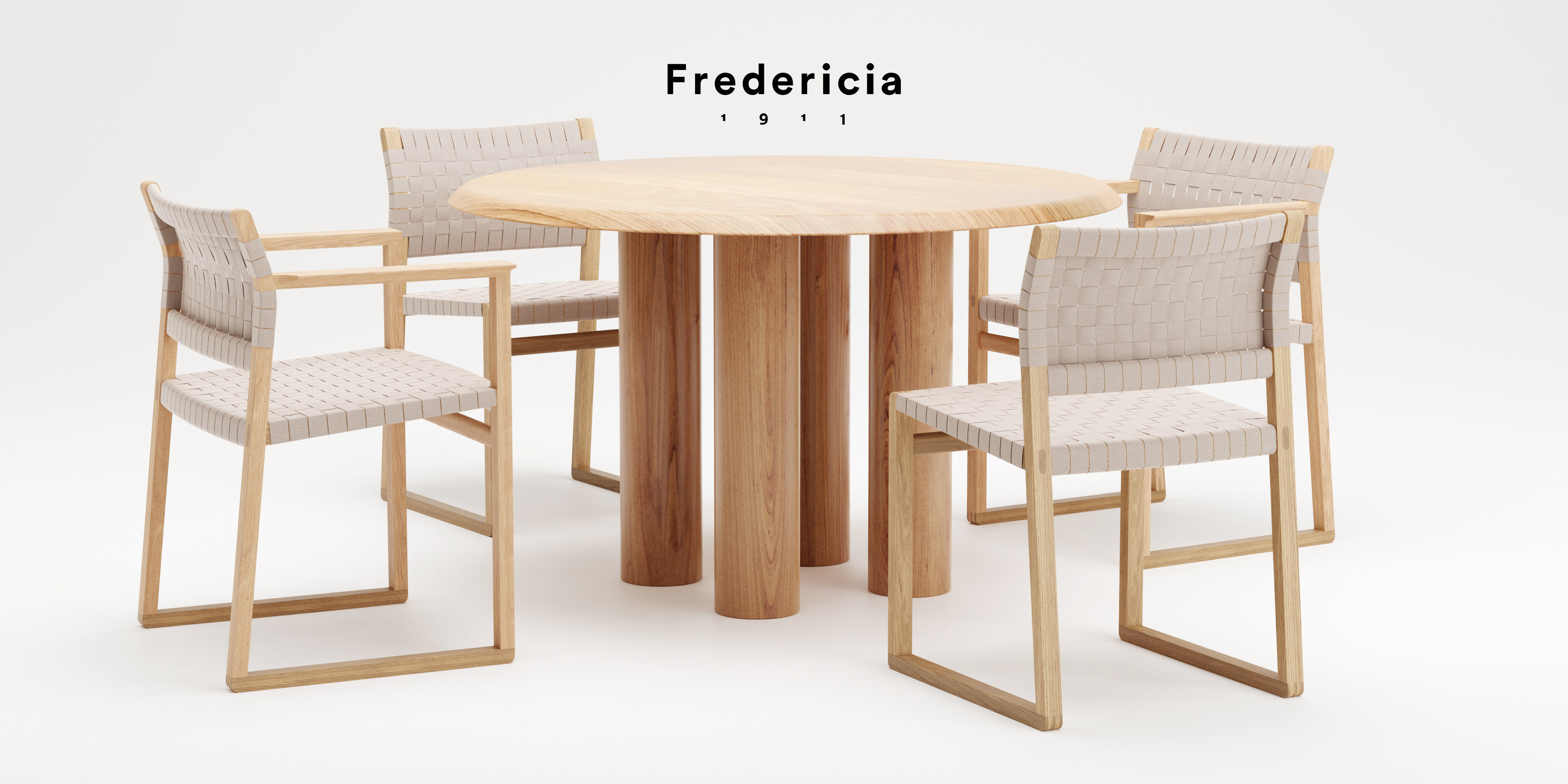 Fredericia Bm61 Ans Bm62 Linen Webbing Chairs With Islets Table 3D ...