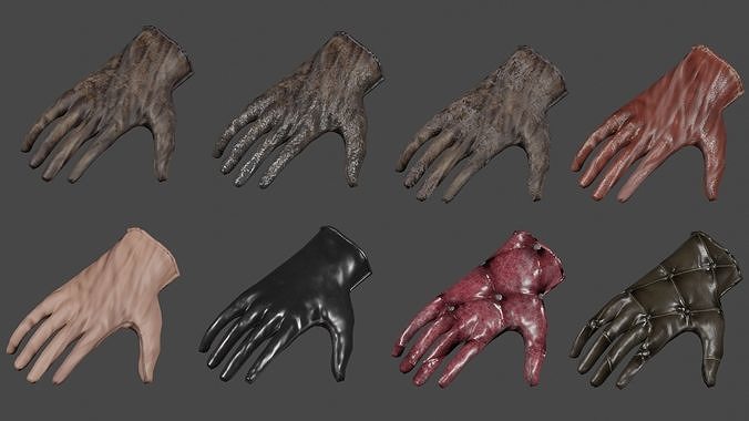 3D model Simply mediaval gloves pack 8 textures set VR / AR / low-poly ...