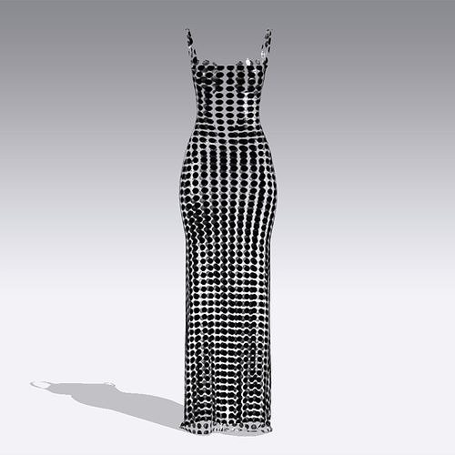 DRESS SHINE TRANSPARENT LONG DRESS CIRCLE NECKLINE 3D model | CGTrader