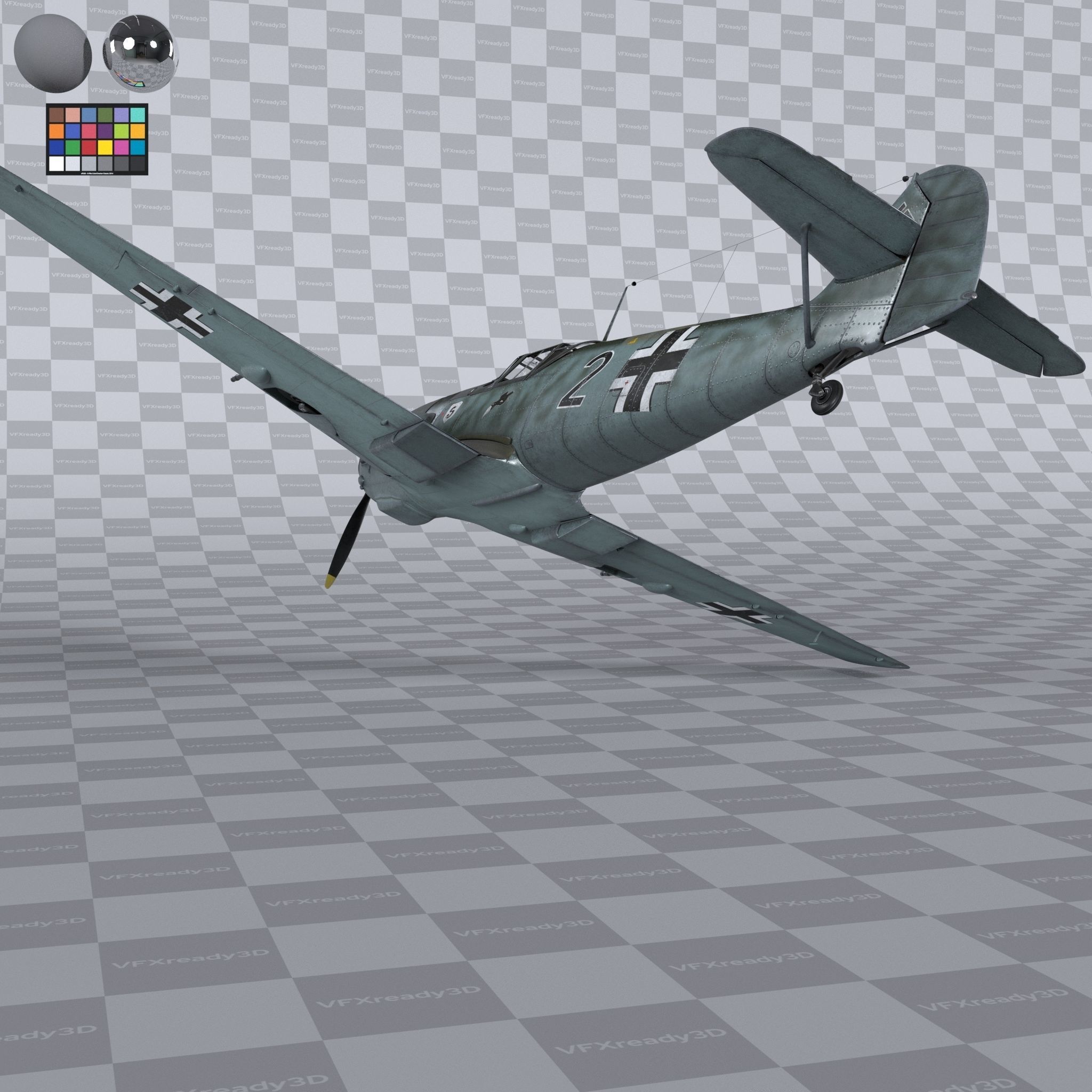 Messerschmitt BF109 German Fighter Airplane Green V1 3D model rigged ...