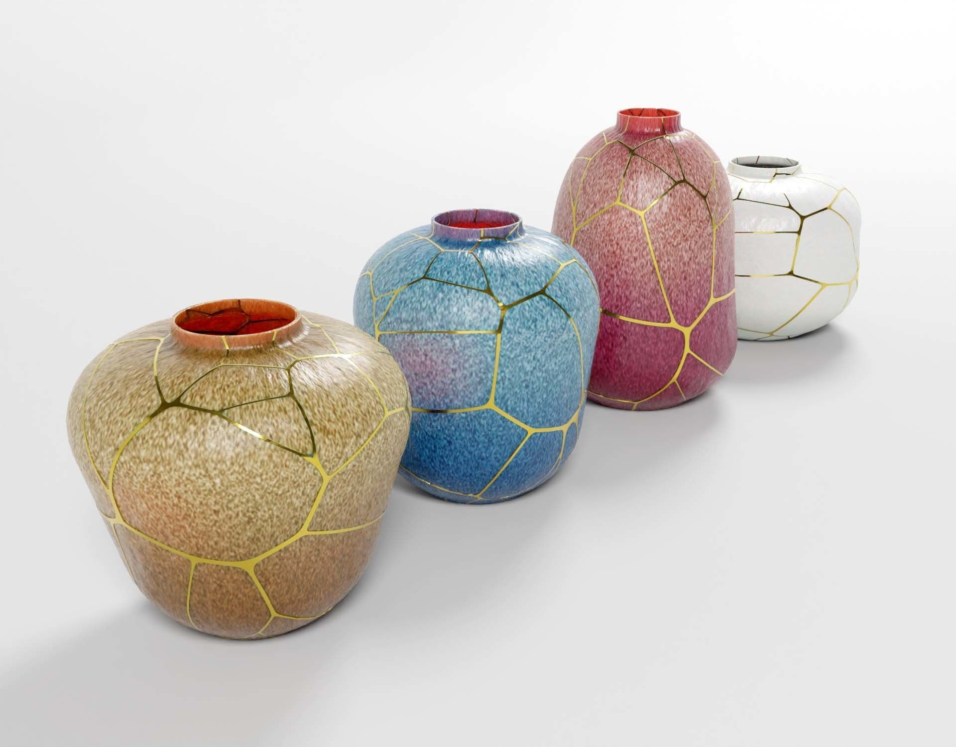 Kintsugi Vases 3D Models Kintsukuroi Jars Japanese Golden Repair 3D ...