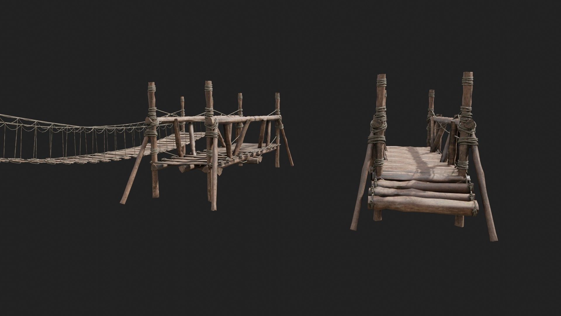 3D model medieval wooden bridges with 8k pbr textures VR / AR / low ...