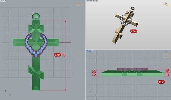 cross pendant diamond stones 3D jewelry 3D print 3D model 3D printable ...