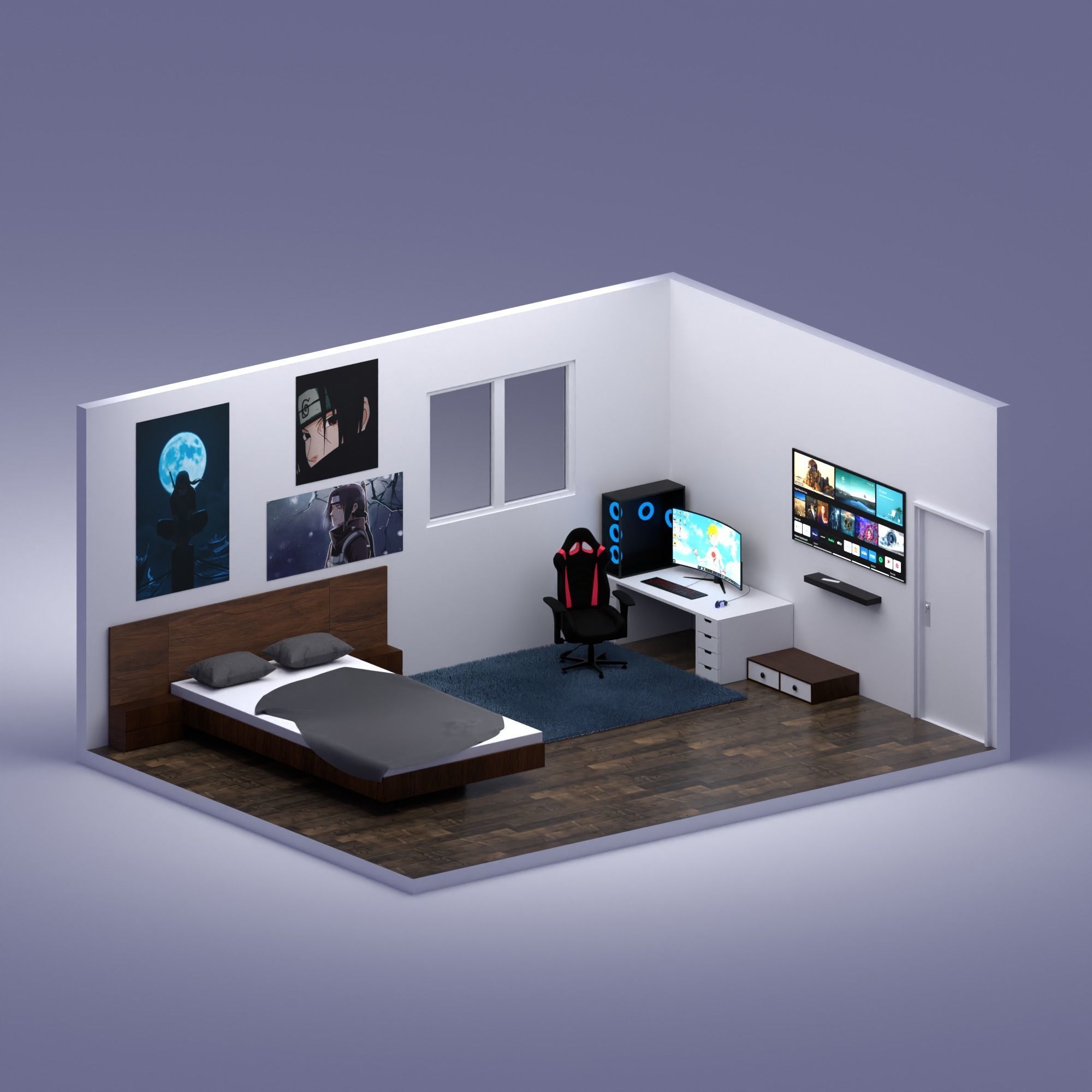 Gaming room free 3d room setup for all blender user free VR / AR / low ...