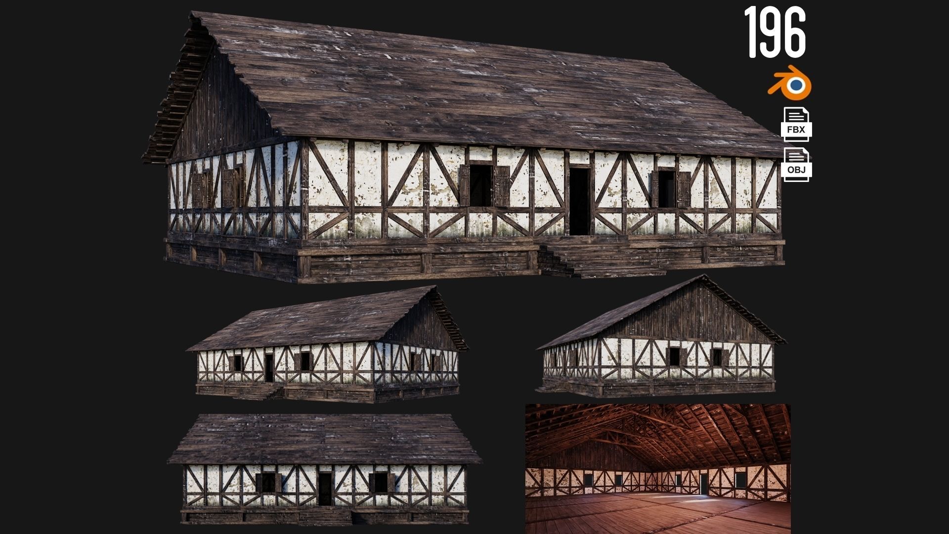 3D model Old Medieval House Building 4K Textures GameReady 196 VR / AR ...