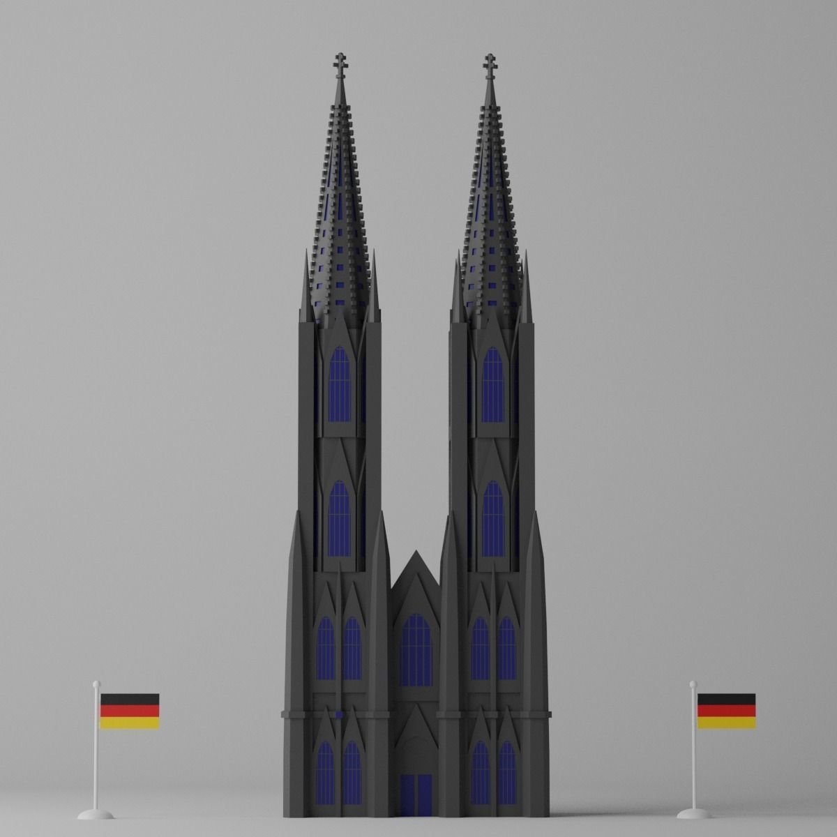 3D model Cartoon Cologne Cathedral Front Facade VR / AR / low-poly ...