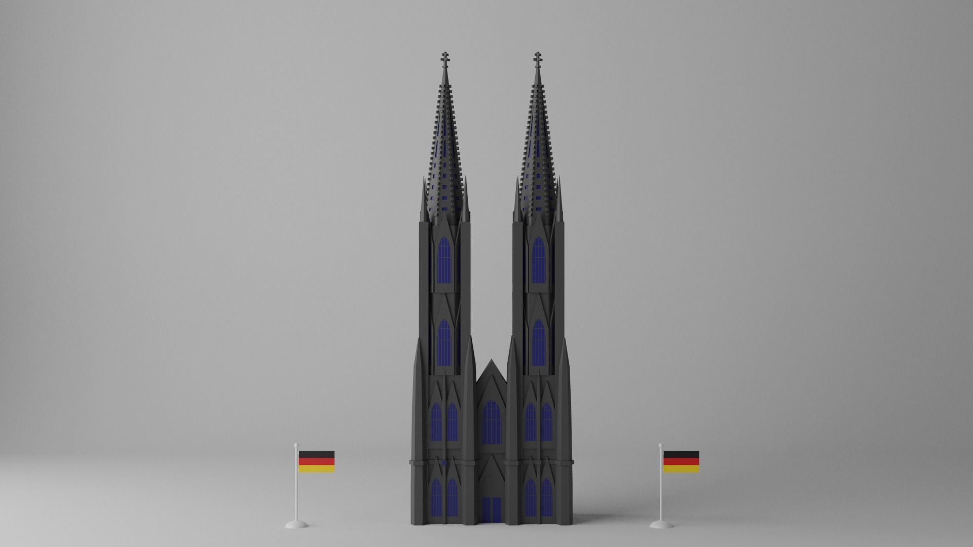3D model Cartoon Cologne Cathedral Front Facade VR / AR / low-poly ...