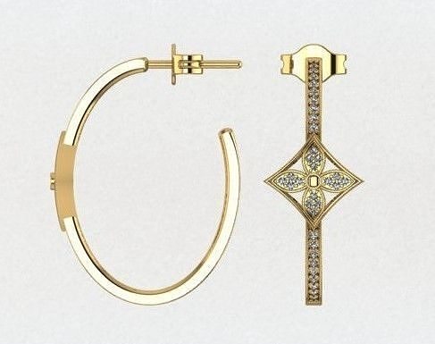 EARING two gold hoop earrings with diamonds free 3D model | CGTrader