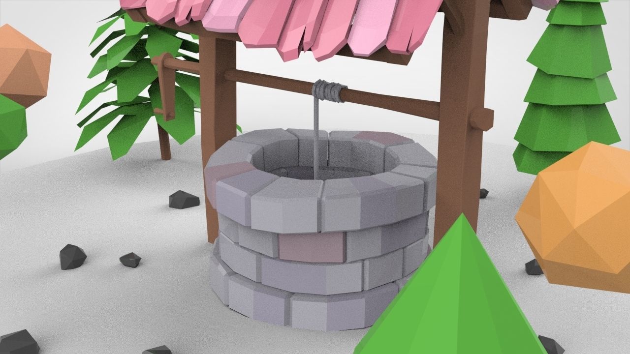3D model low-poly well with trees VR / AR / low-poly | CGTrader