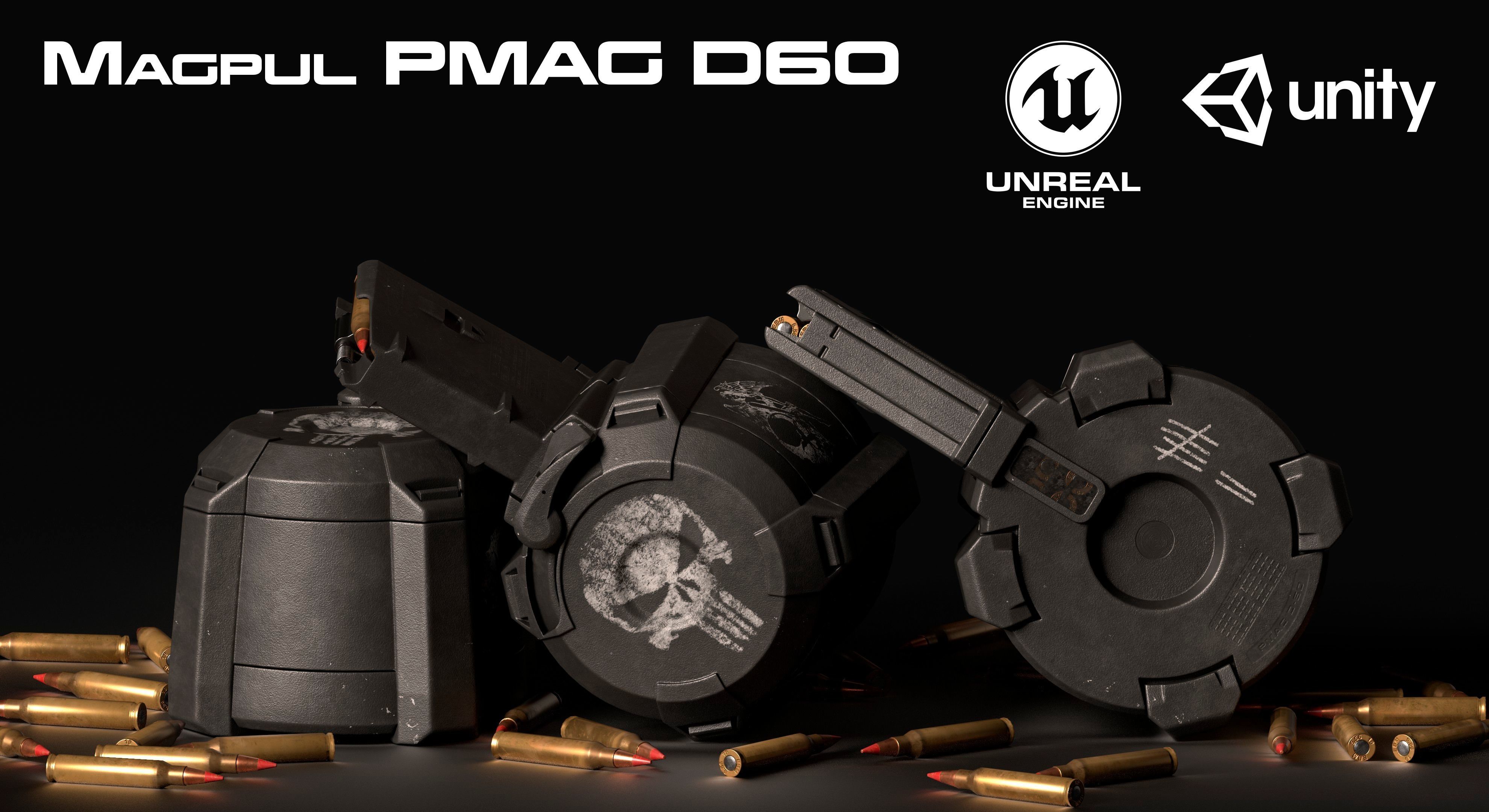 3D model Magazine Magpul PMAG D60 STANAG VR / AR / low-poly | CGTrader