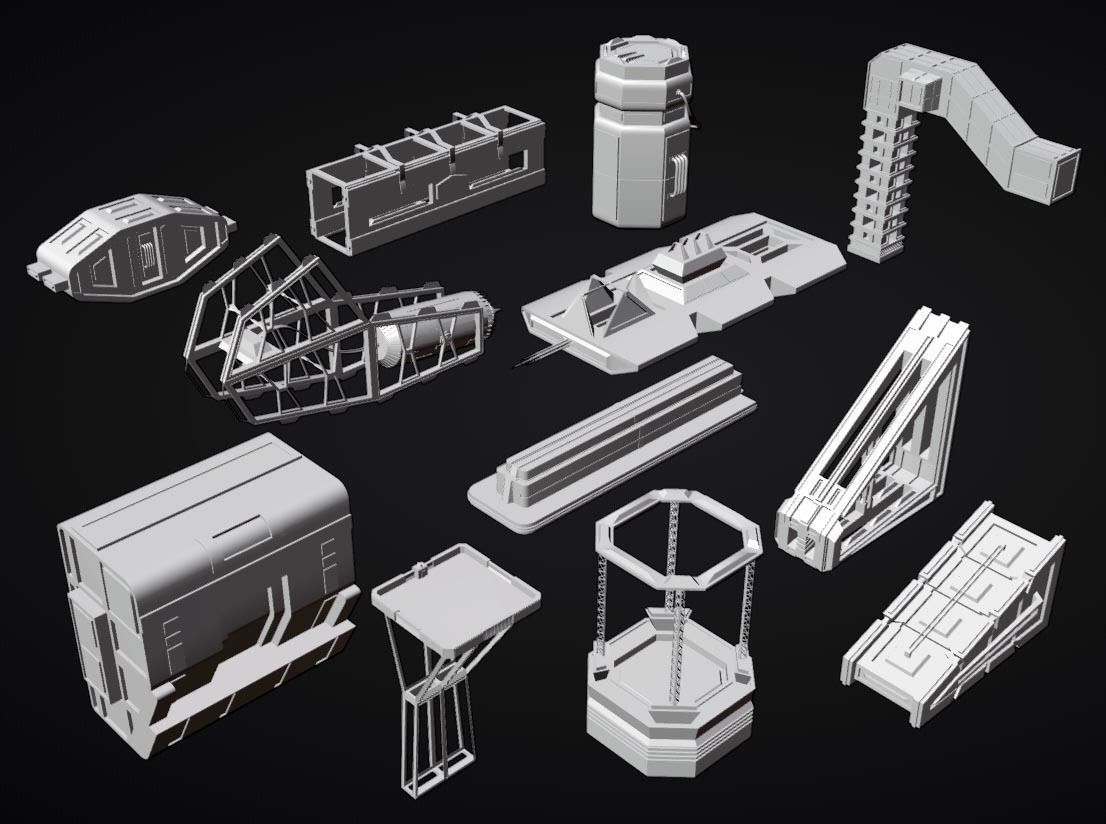 3D model Kitbash 3D models - Sci-Fi 3D Building Dressing Pack 12 low ...