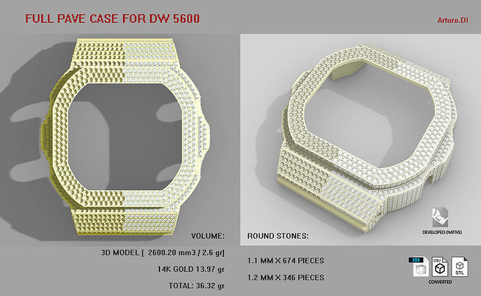 Full pave diamond Case for DW5600 3D model 3D printable | CGTrader