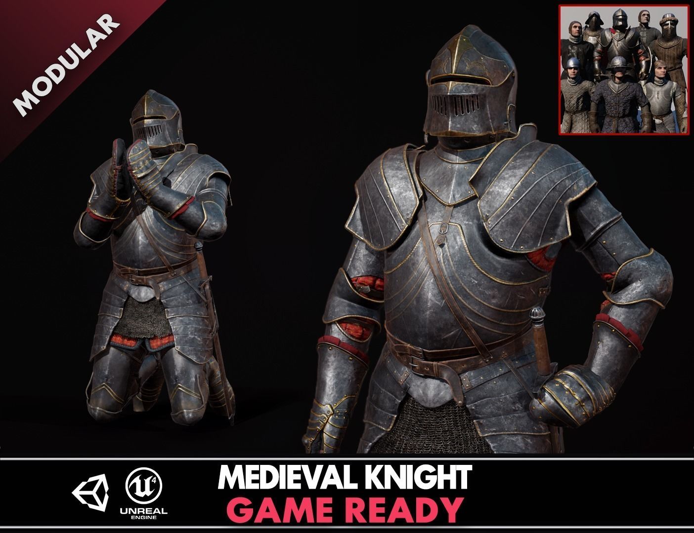 3D model Medieval Knights - Modular VR / AR / low-poly | CGTrader
