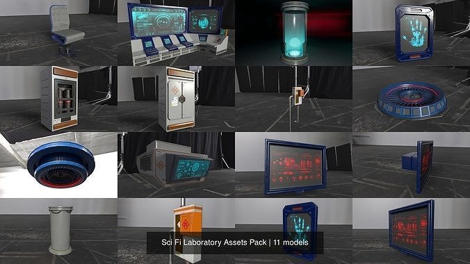 3D Model Collection Sci Fi Laboratory Assets Pack VR / AR / low-poly ...