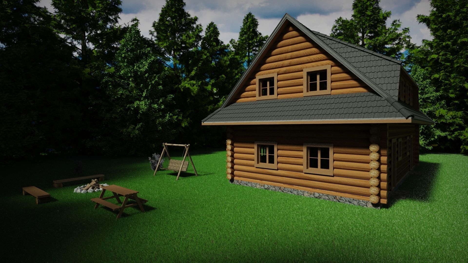 Log house in forest with enviroment and interior 3D model | CGTrader