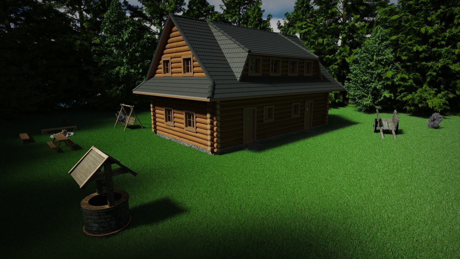 Log house in forest with enviroment and interior 3D model | CGTrader
