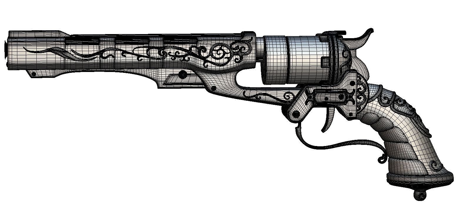 3D model High Poly Multibarrel Short Barrel Revolver VR / AR / low-poly ...