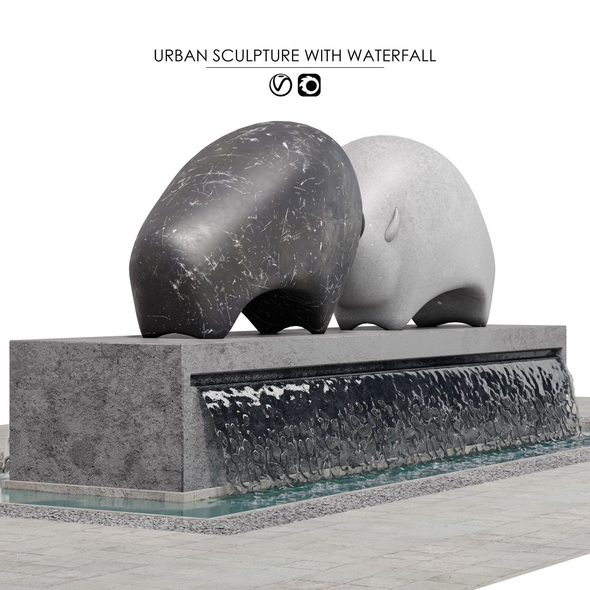 Urban Sculpture With Waterfall 3D model | CGTrader