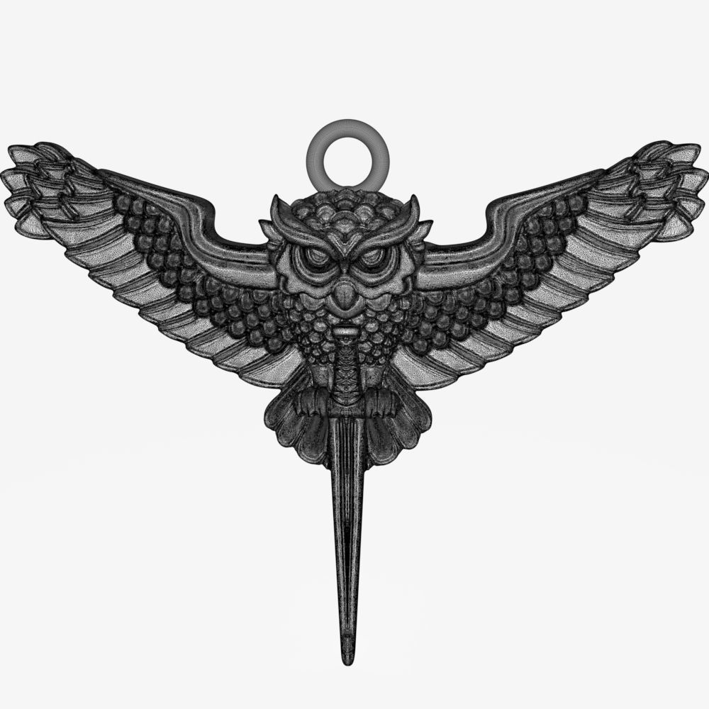 Pendant Intelligence of Ukraine owl with a sword 3D model 3D printable | CGTrader
