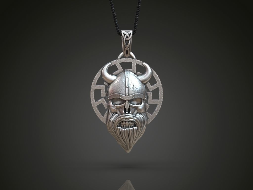 Undead viking helmet beard scandinavian black sun pendant 3D model 3D ...