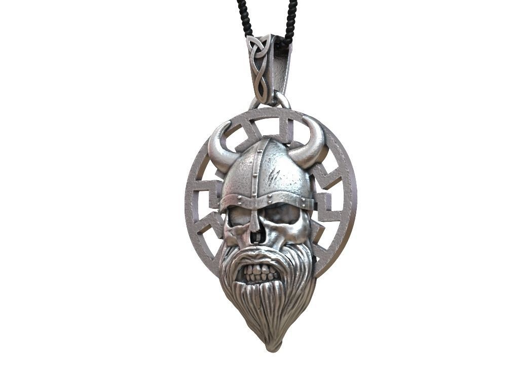 Undead viking helmet beard scandinavian black sun pendant 3D model 3D ...