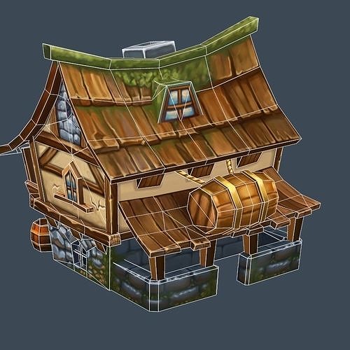 3D model Cartoon Old Bandit Hotel Tovern House Building VR / AR / low ...